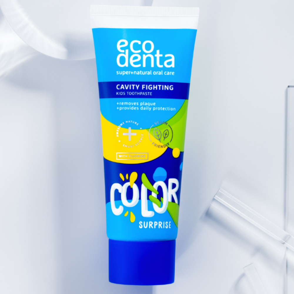 ECODENTA Dantų pasta spalva siurprizas nuo karieso vaikams 75ml – BIOK LAB